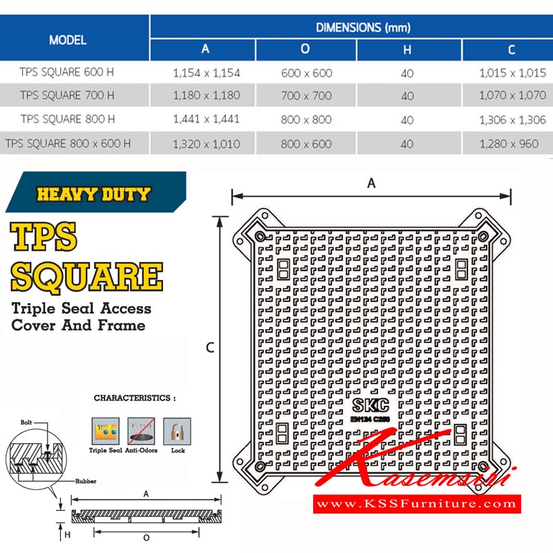 44090::TPS-SQUARE::ฝาท่อแมนโฮล และเฟรม ผลิตจากเหล็กหล่อแกรไฟต์ก้อนกลม ...